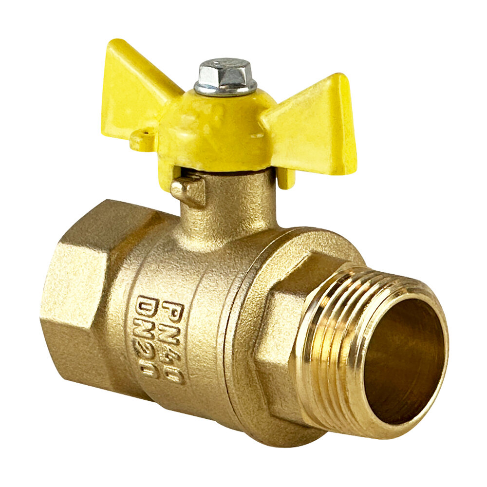 Кран шаровой для газа прямой Valfex DN20 PN40 3/4" НР/ВР латунь ручка бабочка