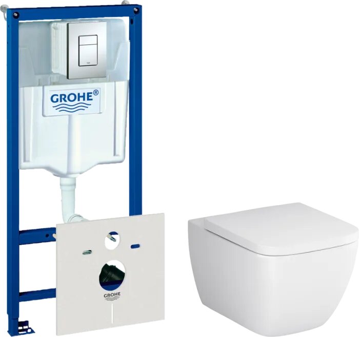 Комплект Унитаз подвесной AM.PM Gem C901701SC безободковый, с микролифтом + Система инсталляции для унитазов Grohe Rapid SL 38772001, 3 в 1 с кнопкой