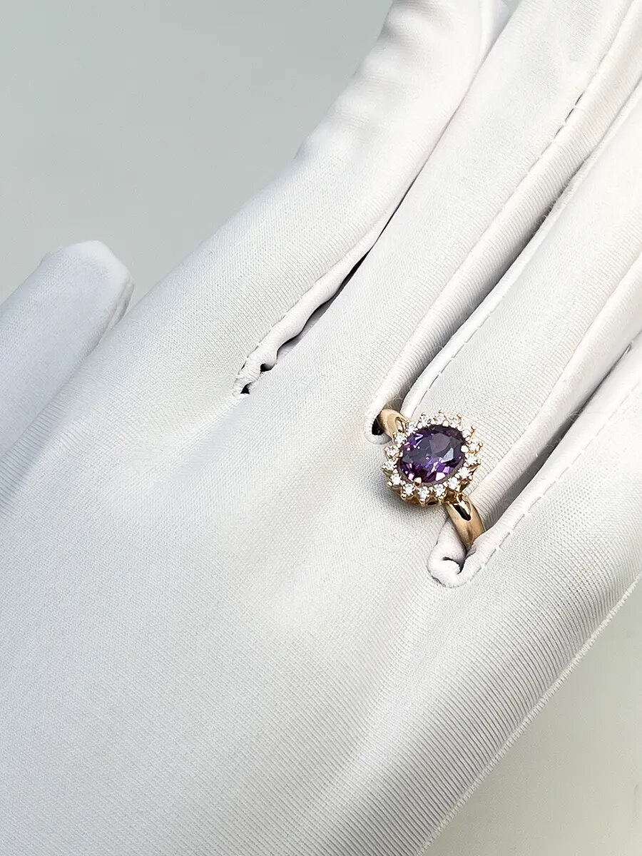 Кольцо, аметист, фианит