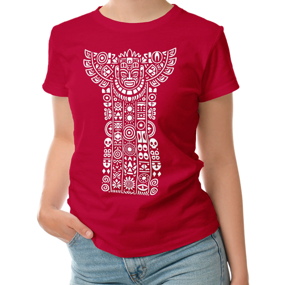 Женская футболка «Африканский этнический принт. Абстракция» (красный, S)