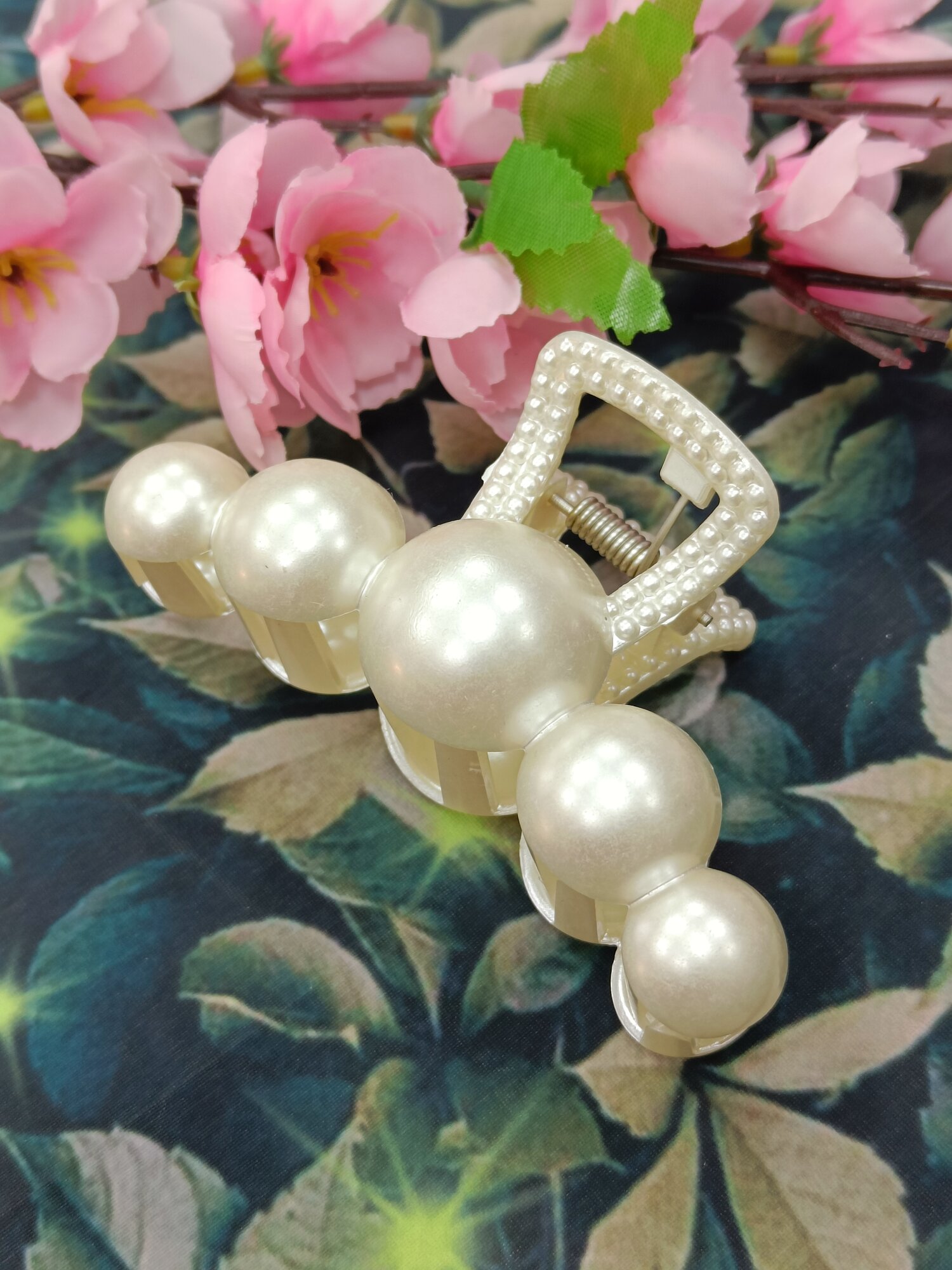 Заколка-краб для волос Tatti Жемчуг, 10 см, молочный