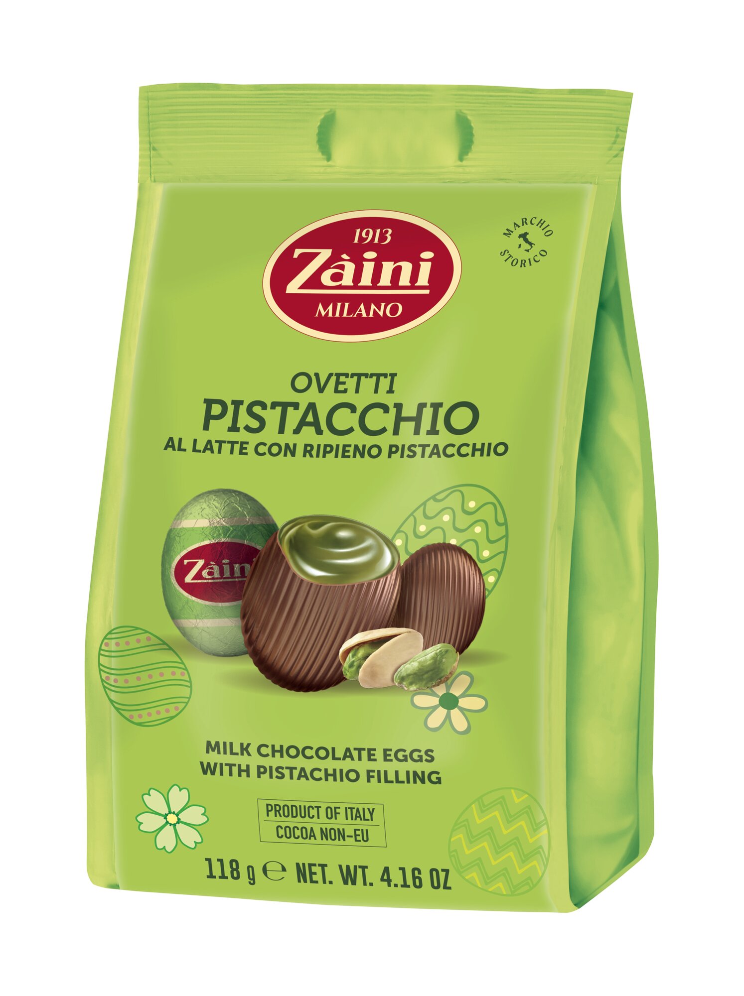 Яйца Zaini из молочного шоколада с фисташковым кремом, Италия, 118г