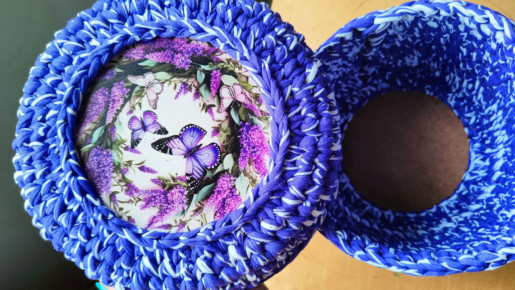 Корзинка для хранения "Рябушка" Корзины Плюс, ручная работа, круглая, вязаная, 20x16см