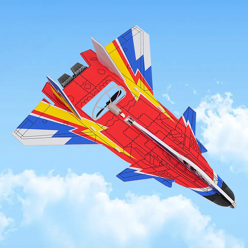 Электрический RC-дрон-истребитель J-20 с LED-подсветкой, перезаряжаемый аккумулятор, для детей - Красный