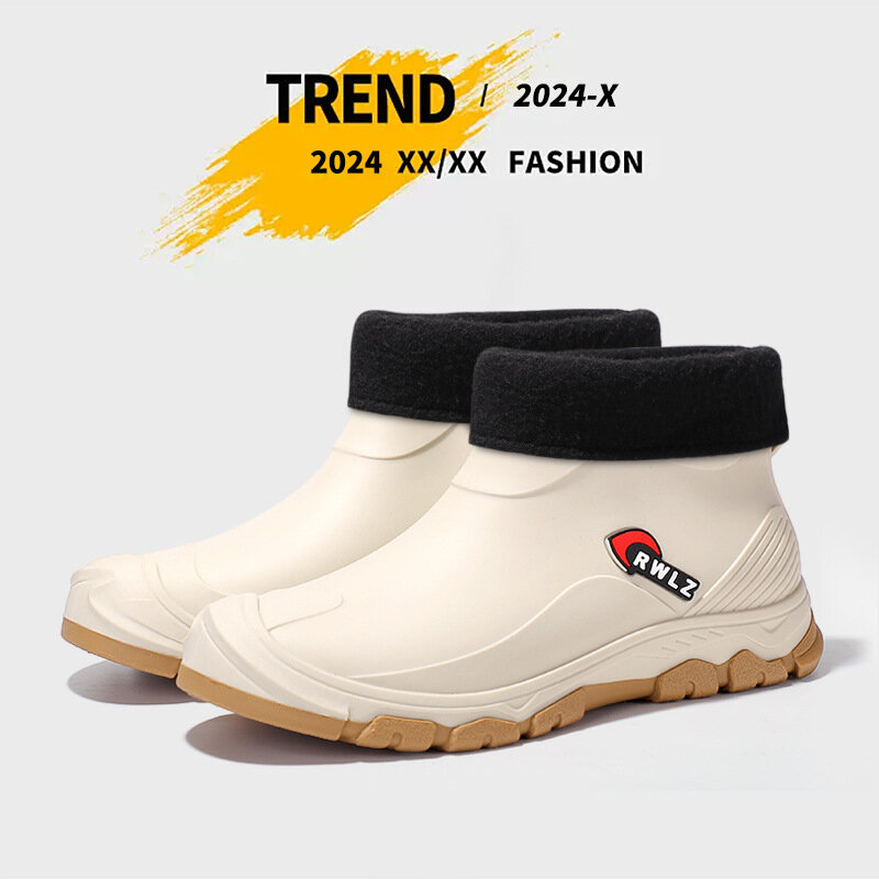 Резиновые сапоги, теплые зимние сапоги на флисовой подкладке, короткие мужские водонепроницаемые туфли, модные резиновые сапоги, городские забродные туфли без шнурков. Размер обуви. EU:43