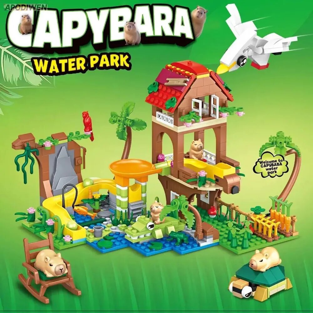 Фигурка Apodiwen Капибара Аквапарк Capybara Water Park 507 деталей из ПВХ для детей