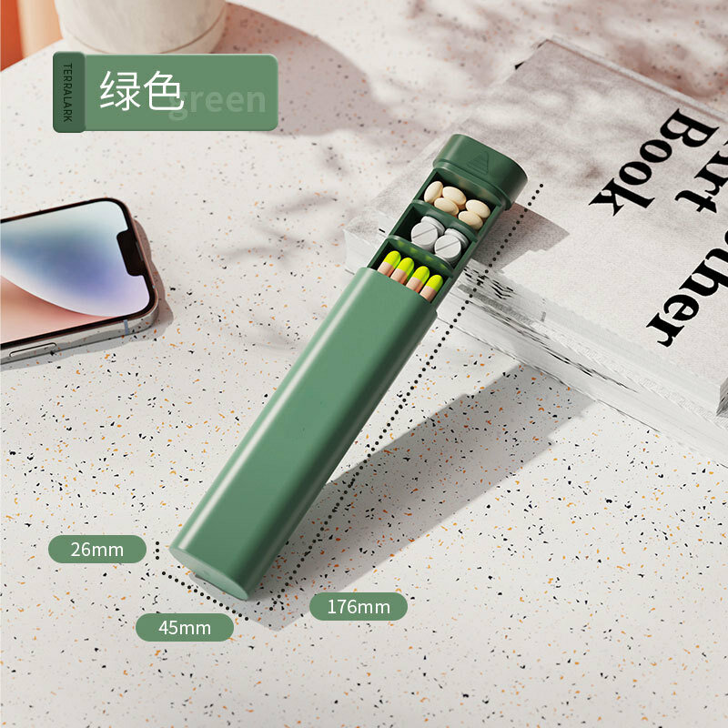 Организатор для лекарств на 7 дней, зеленая бутылка для хранения таблеток без логотипа, герметичный дорожный контейнер