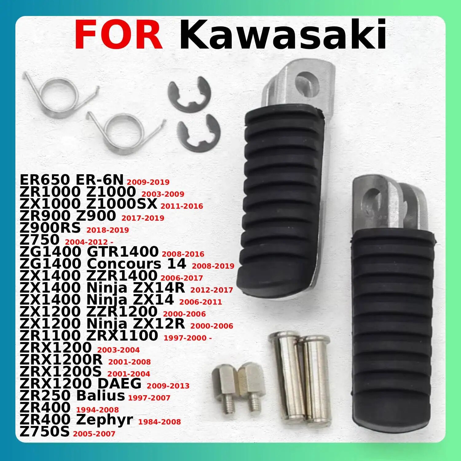 Передние подножки для Kawasaki ER650, ZR1000, ZR900, Z750, ZG1400 Concours, ZX1200, ZR250, ZR400, Z750S, Ninja, Balius