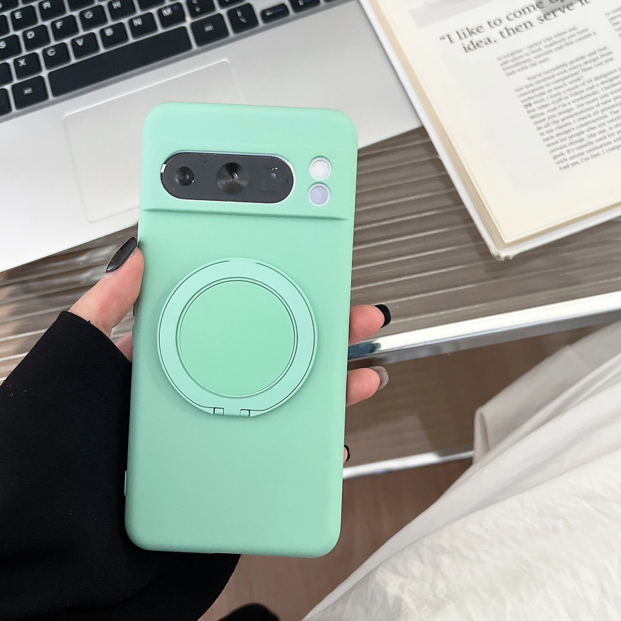 Жидкий силиконовый чехол с кольцевым держателем и подставкой для Google Pixel 9 8 7 6 Pro 9ProXL 9A 8A 7A 6A ярких цветов, противоударный мягкий чехол