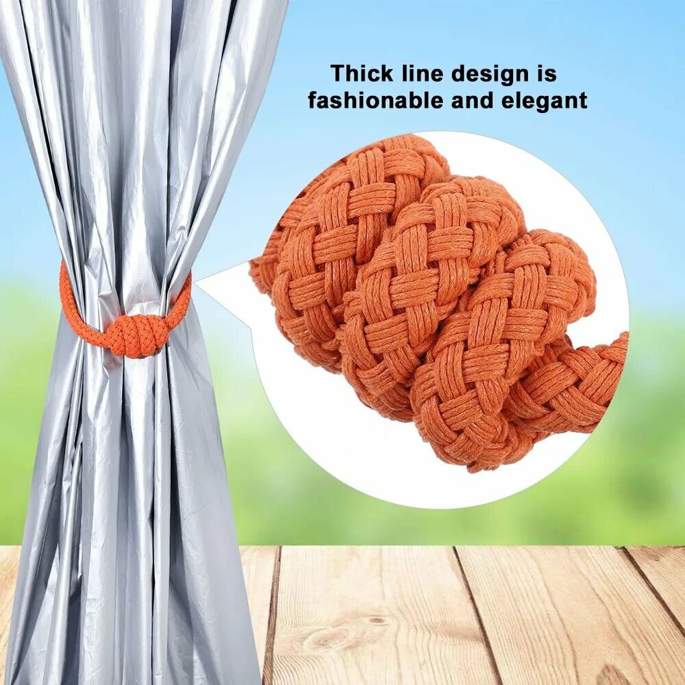 Оранжевый магнитный держатель для штор с толстой хлопковой веревкой для крепления штор