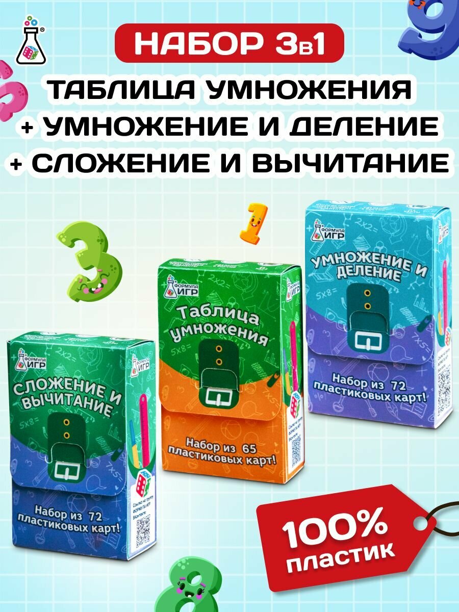 Набор карточек таблица умножения и деления, сложение и вычитание