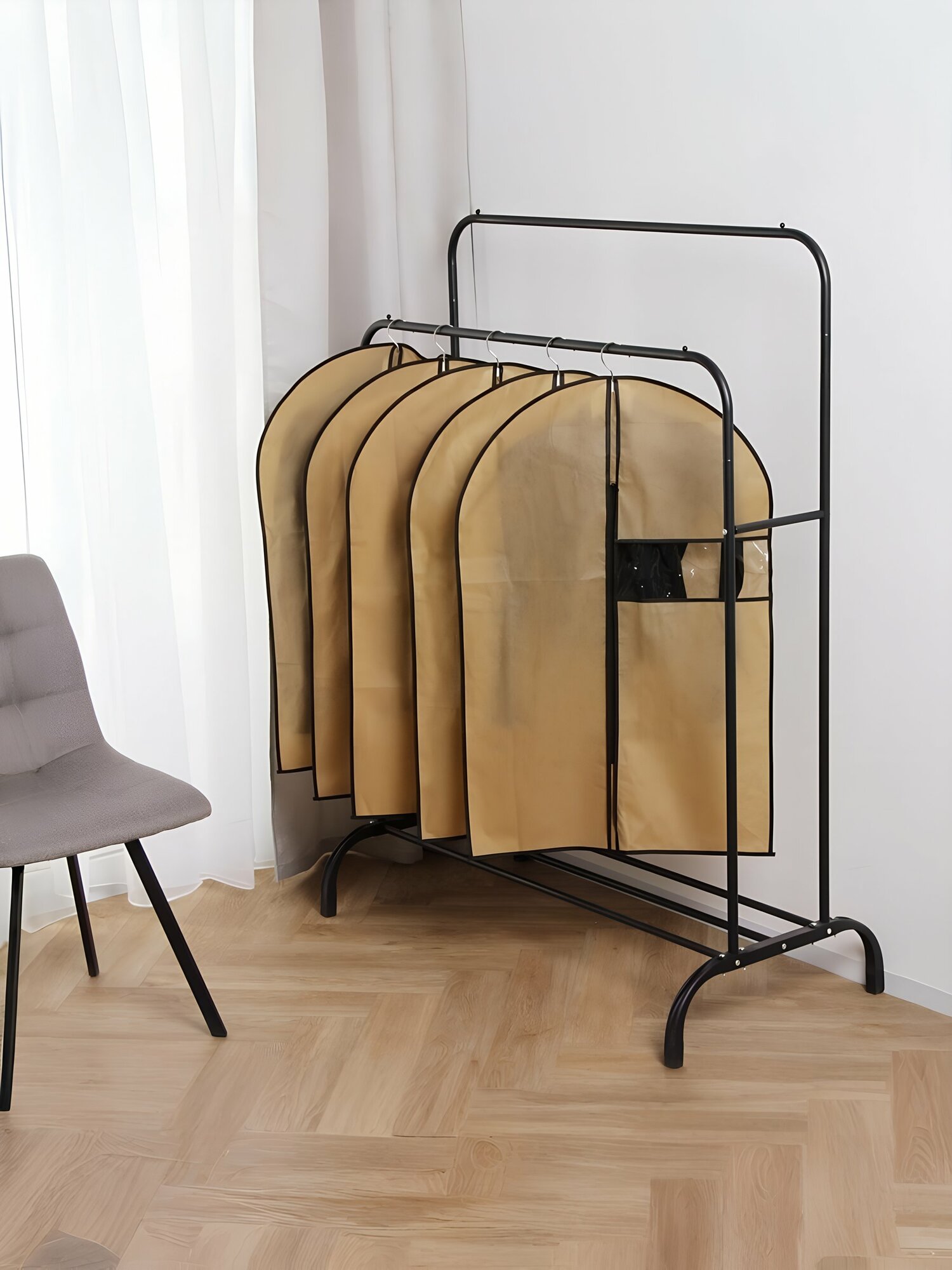 Набор чехлов для одежды 60х90 см, 5 шт, коричневый полиэстер, защита от пыли и моли, кофры хранения вещей A290015