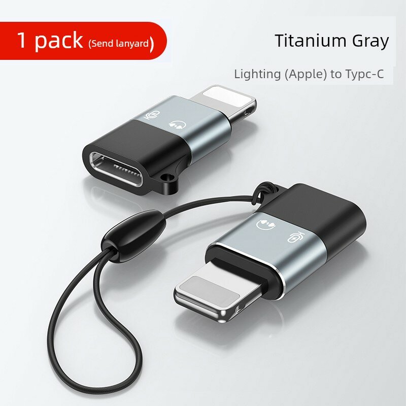 Адаптер Apple к Type-C для зарядки iPhone 8-14, передача данных USB 3.0, титаново-серый алюминиевый корпус
