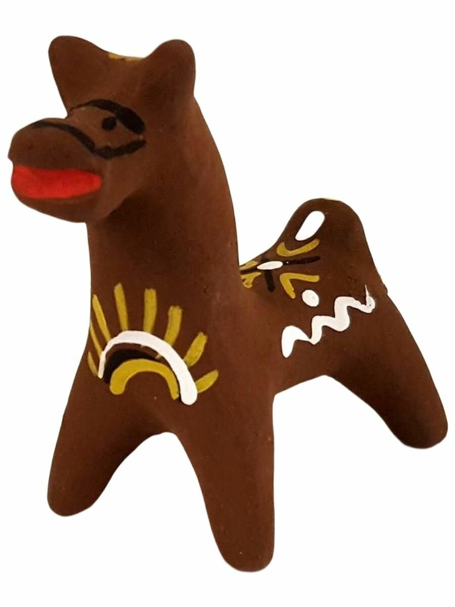 Конь коричневый малый-1, Каргопольская глиняная игрушка, ручная авторская работа