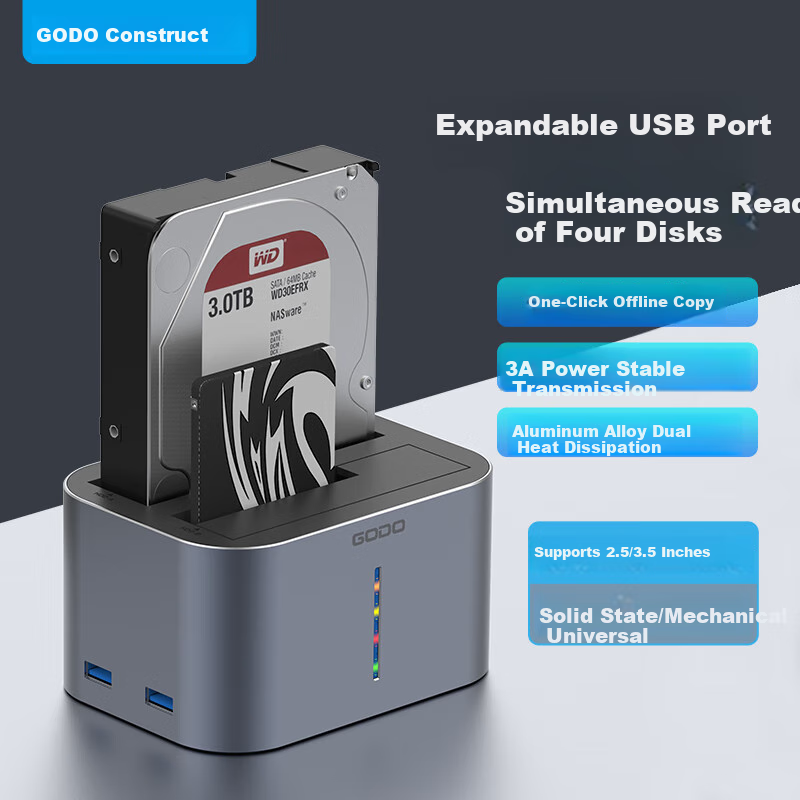 GODO 3.5-дюймовый корпус для жесткого диска с поддержкой 2.5-дюймовых SSD SATA двухдисковая USB 3.0 внешняя док-станция