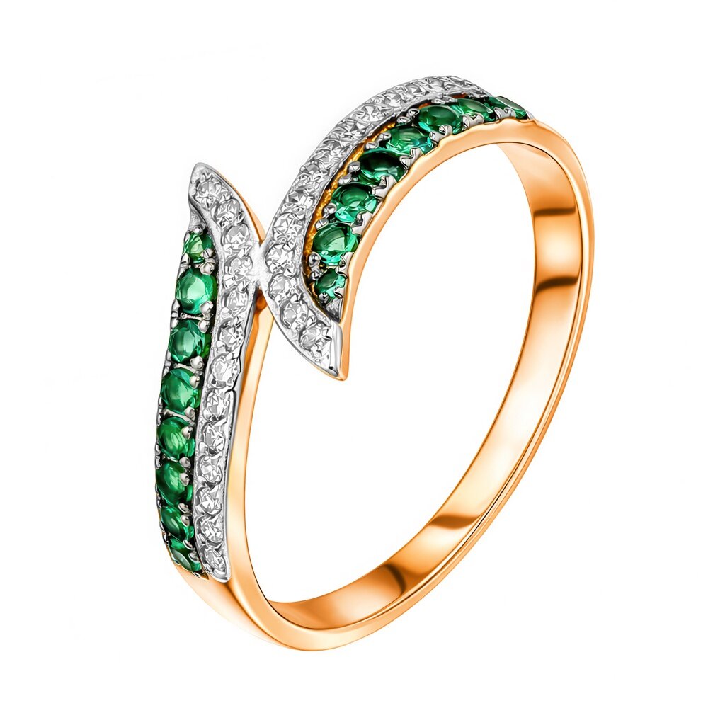 Кольцо дорожка, красное золото, 585 проба, бриллиант, изумруд синтетический