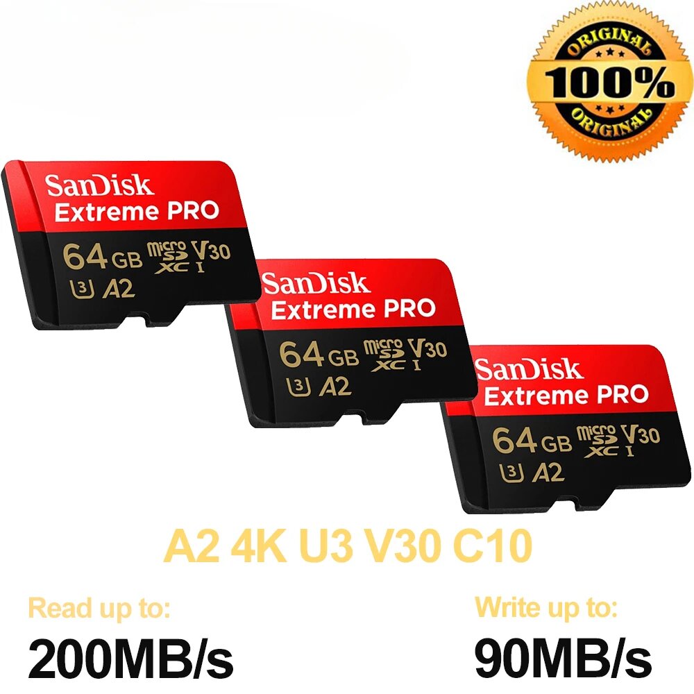 SanDisk Extreme Pro microSDXC карта памяти 1 ТБ 64GB 200M-3pcs