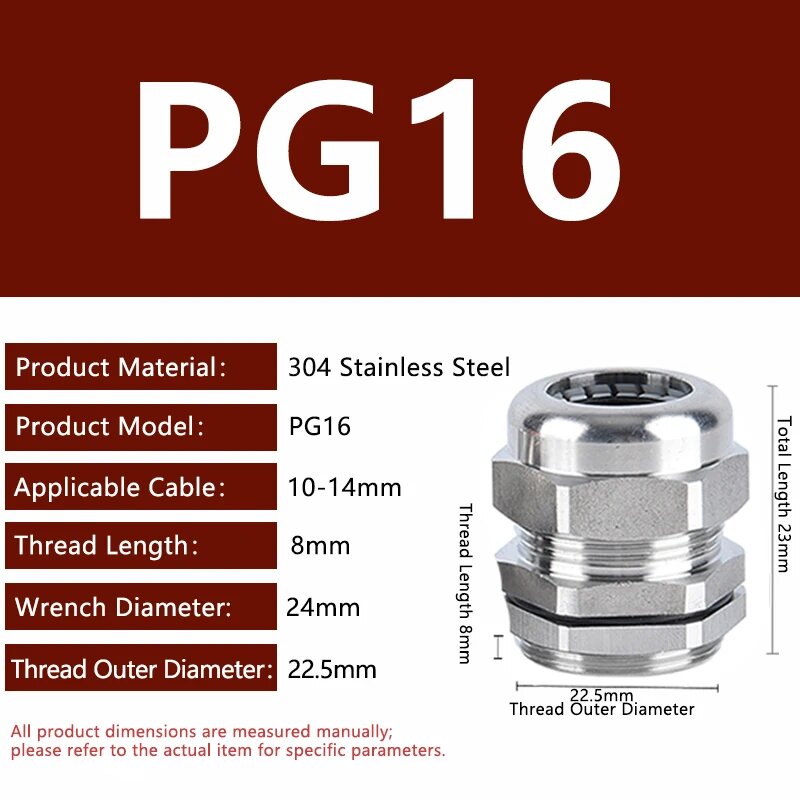 Водонепроницаемый кабельный ввод из нержавеющей стали PG7 M12 PG16 For 9-14mm