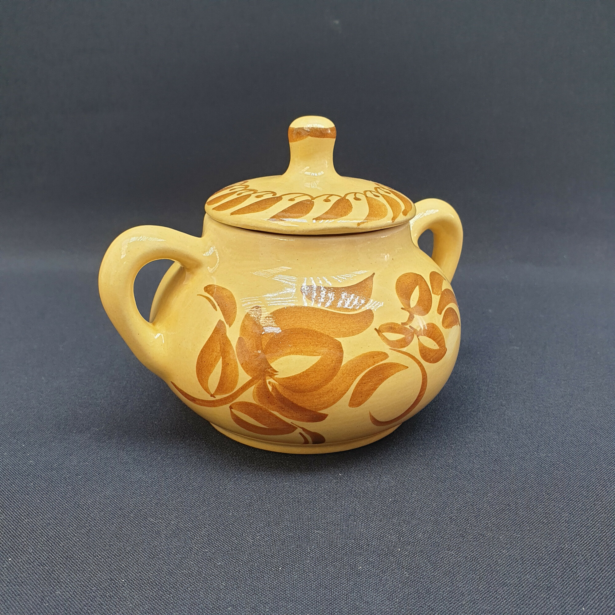 Винтажная сахарница, обливная керамика ручная роспись 0.4 л, СССР