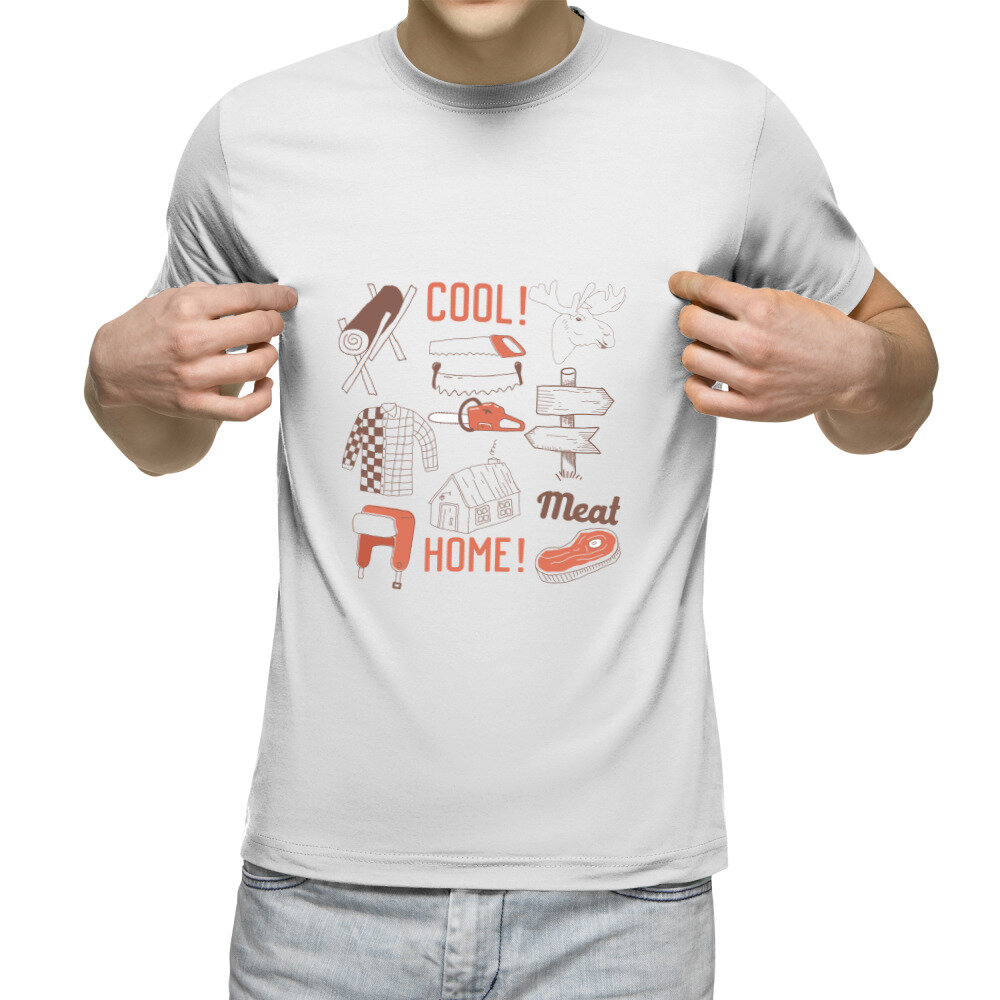 Мужская футболка «COOL HOME! стиль ретро, лесорубская тематика» (белый, M)