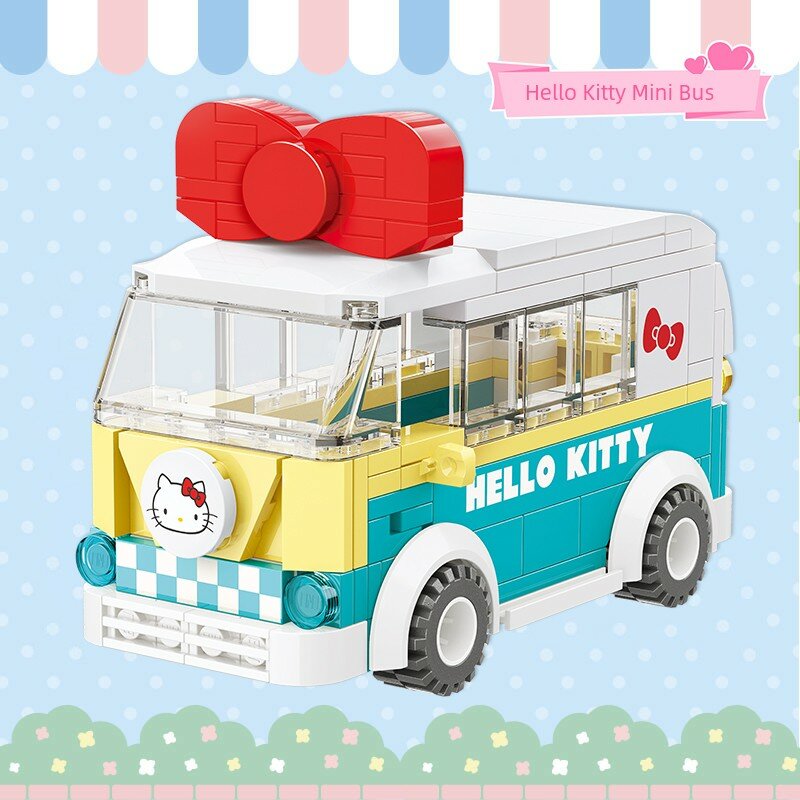 Набор строительных блоков Хеллоу Китти Мини-Автобус: развивающая игрушка для детей, деревянный конструктор с 90 деталями