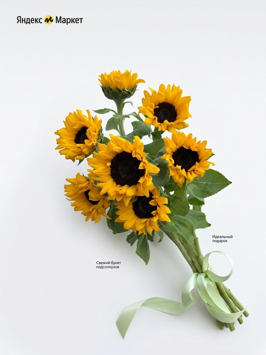 Подсолнух букет для хорошего настроения « ШУМ цветов» лаконичный и стильный
