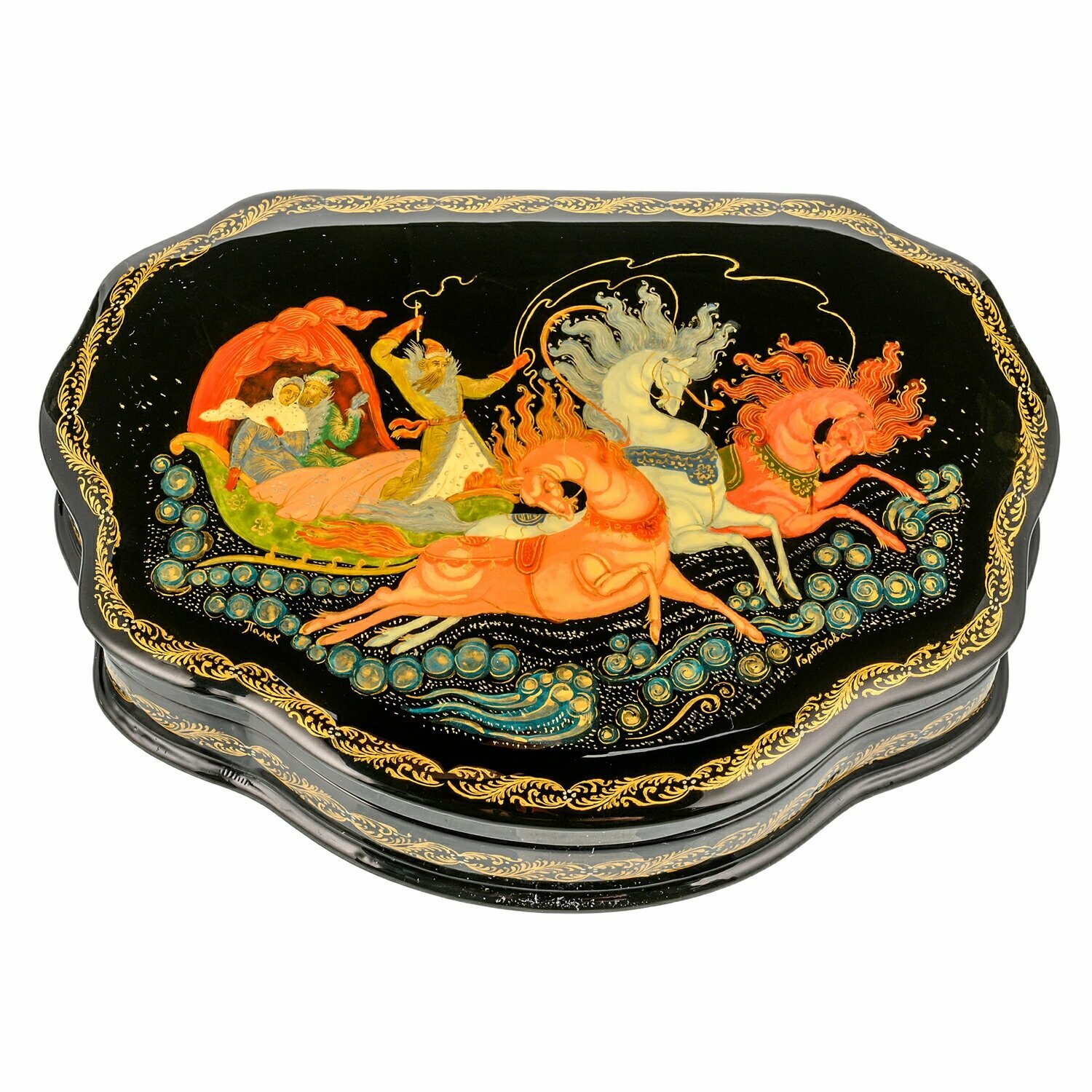 203256-18*13см Лаковая миниатюра Палех шкатулка "тройка" Горбатова