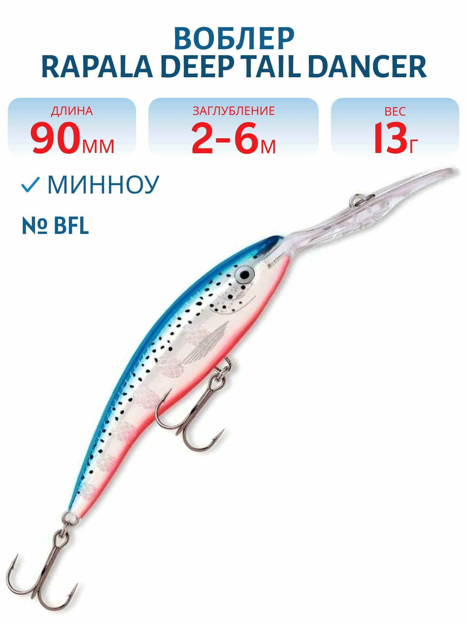 Воблер Rapala Deep Tail Dancer 13, 90 мм, 13 гр, цвет BFL