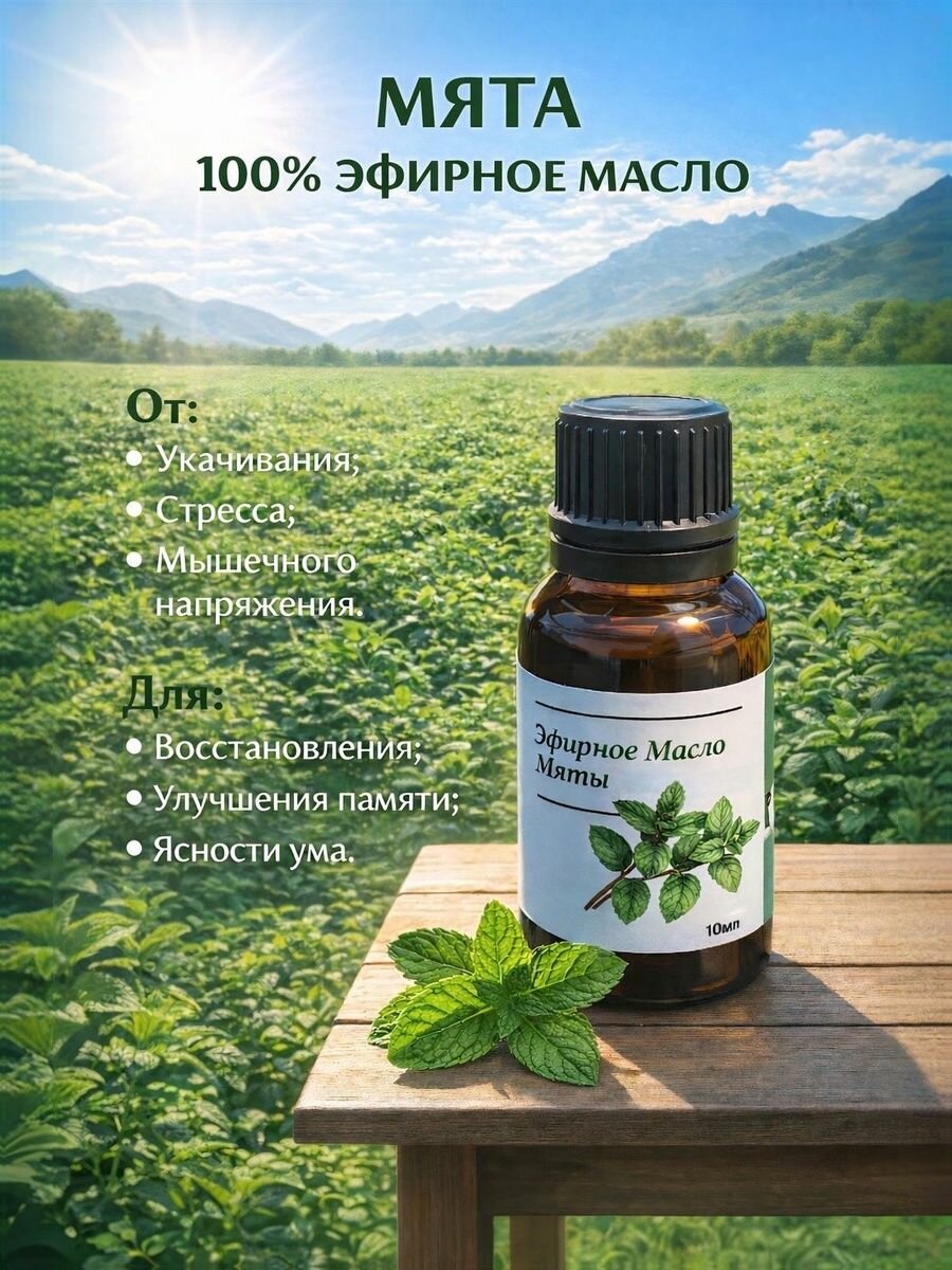 Мята 100 % Эфирное масло ,10 мл, флакон темное стекло с капельницей