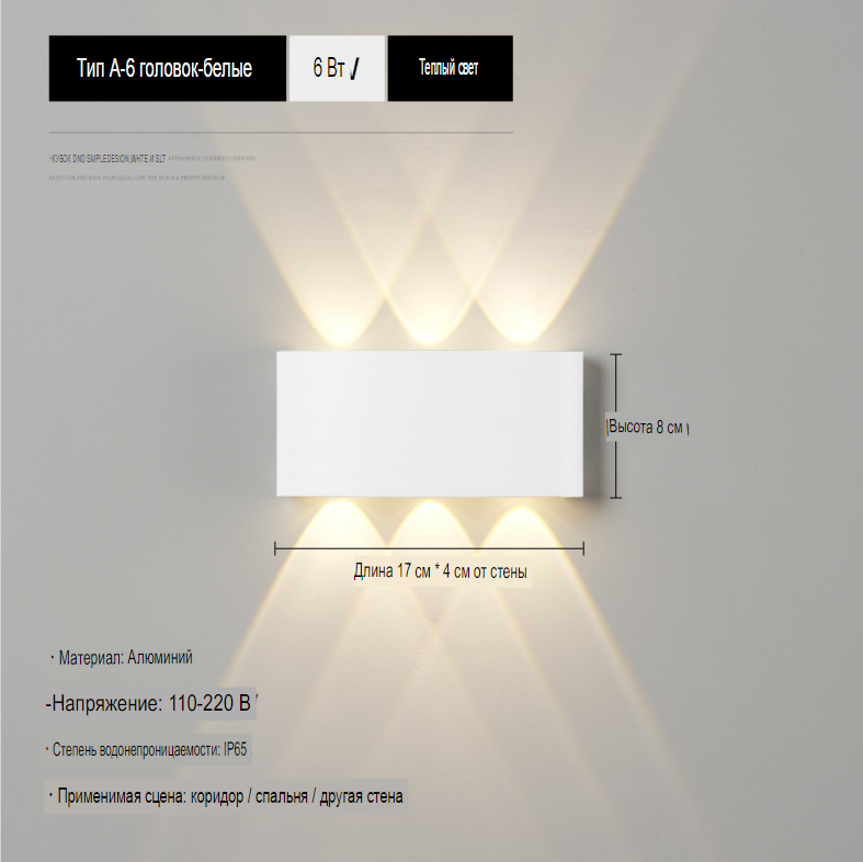 Наружный водонепроницаемый настенный светильник wall lamp outdoor balcony проход белый 17*8(6 ламп)