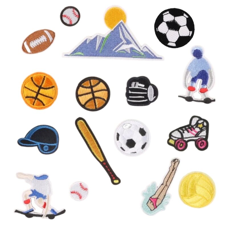 16 Шт Ремонтных Нашивок Спортивной Серии Футбольные Железные Нашивки С Вышитыми Нашивками Аппликационные Нашивки для Сумки для Одежды
