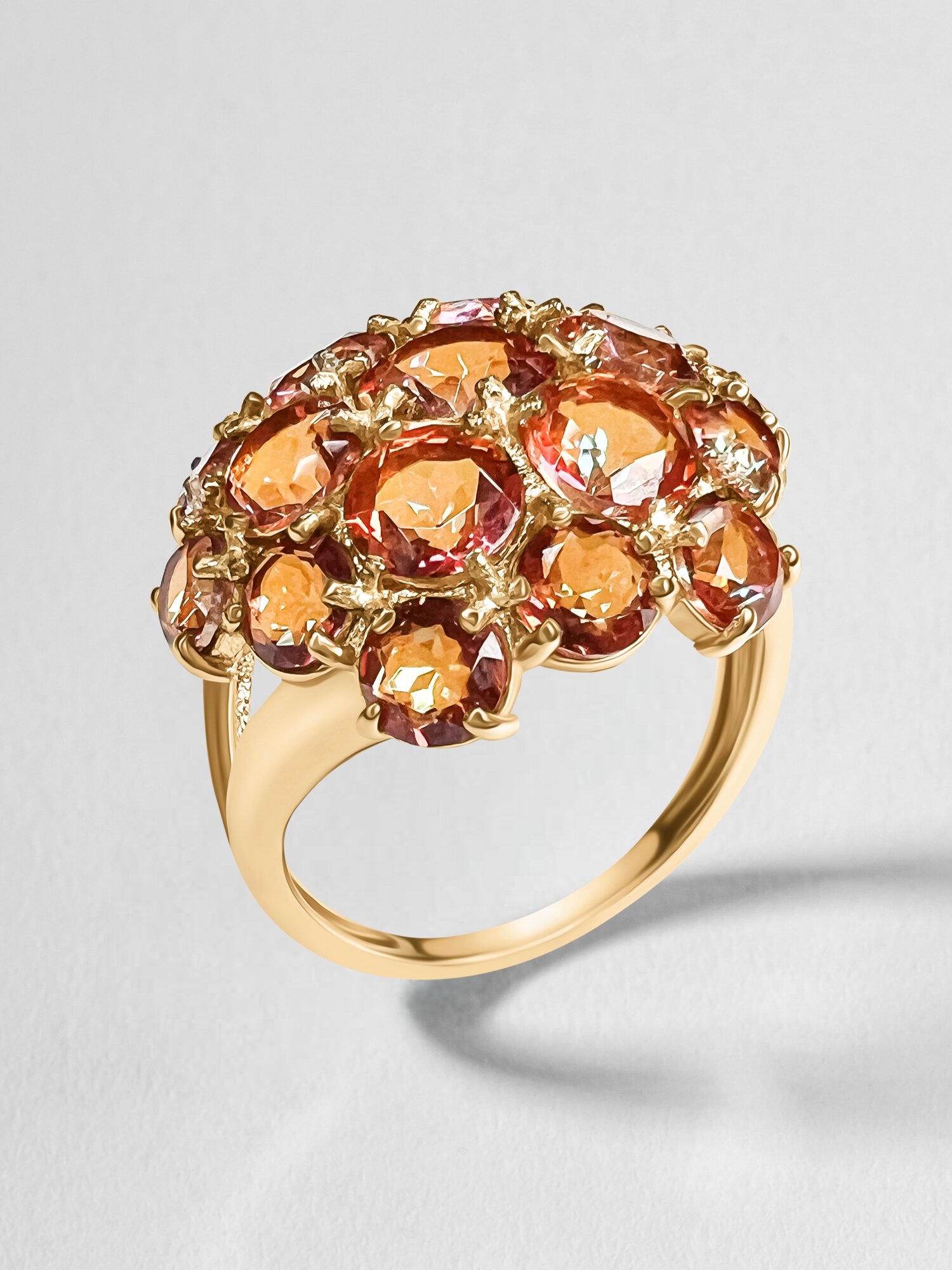 Кольцо, серебро, 925 проба, золочение, горный хрусталь