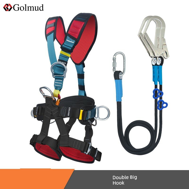 Golm GM3605 страховочный пояс с двумя большими крючками и веревкой 3м для скалолазания