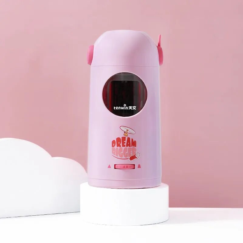 Точилка для карандашей Tenwin электрическая розовая с контейнером для стружки