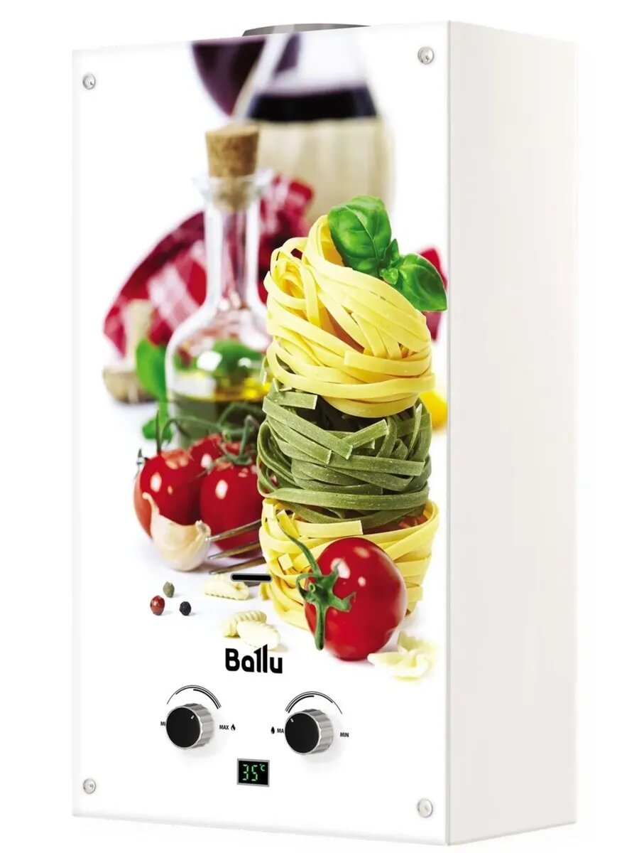 Проточный газовый водонагреватель (газовая колонка) BALLU GWH 10 Fiery Glass Pasta, белый