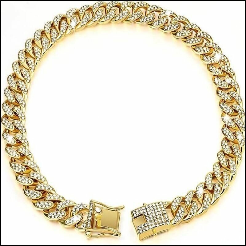 Собачья цепочка с бриллиантовой цепочкой, металлический ошейник-цепочка, аксессуары для домашних животных, подходящие для больших, средних и маленьких собак и кошек, золотой