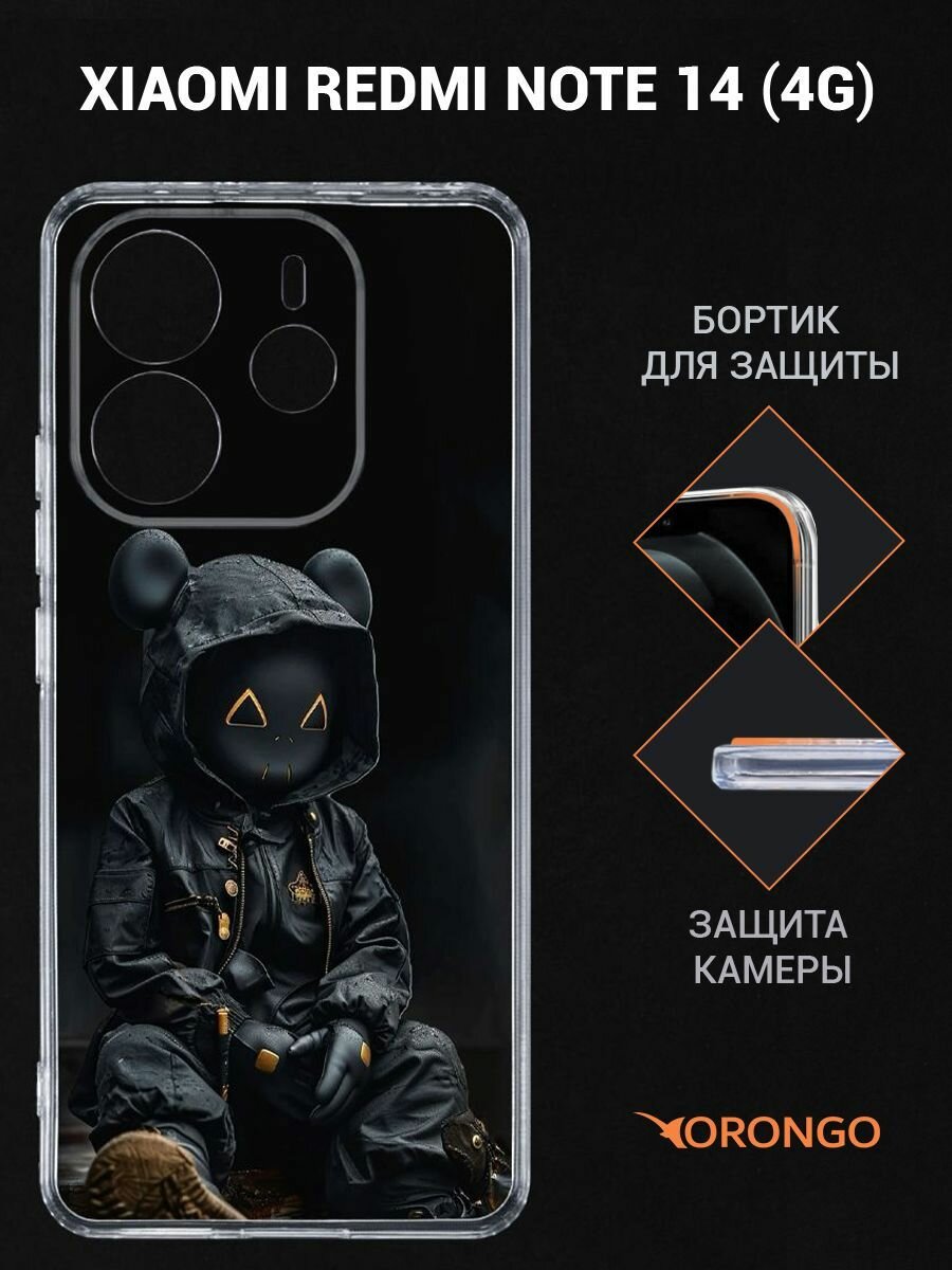 Чехол на Xiaomi Redmi Note 14 4G прозрачный с рисунком, с защитой камеры, с принтом РОК маус / Ксиоми Редми Нот 14