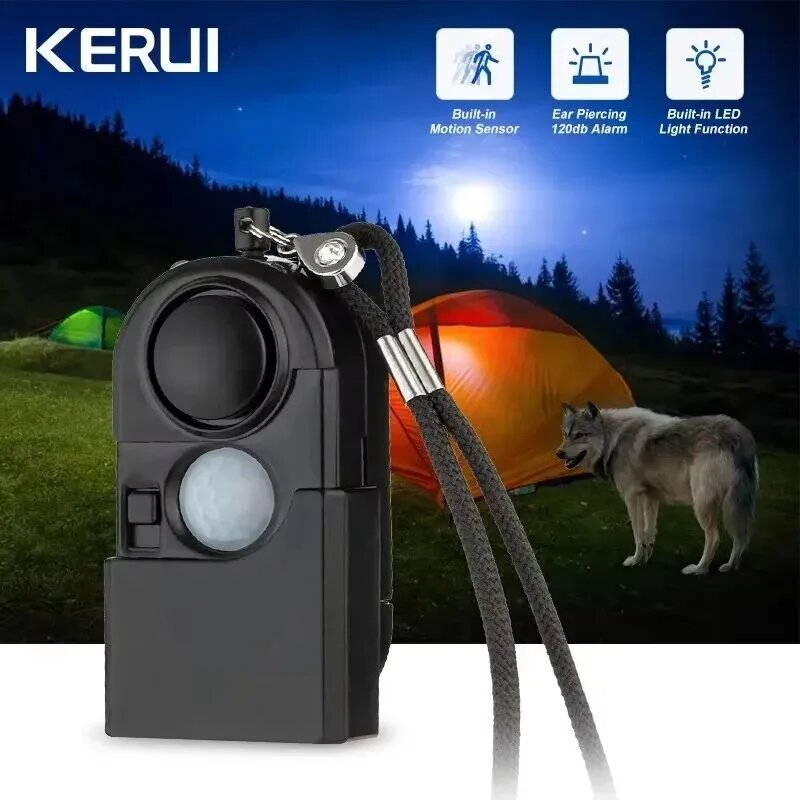 Портативный мини-детектор движения KERUI Сигнализация со светодиодной подсветкой и сиреной 120 ДБ Безопасная личная сигнализация для путешествий