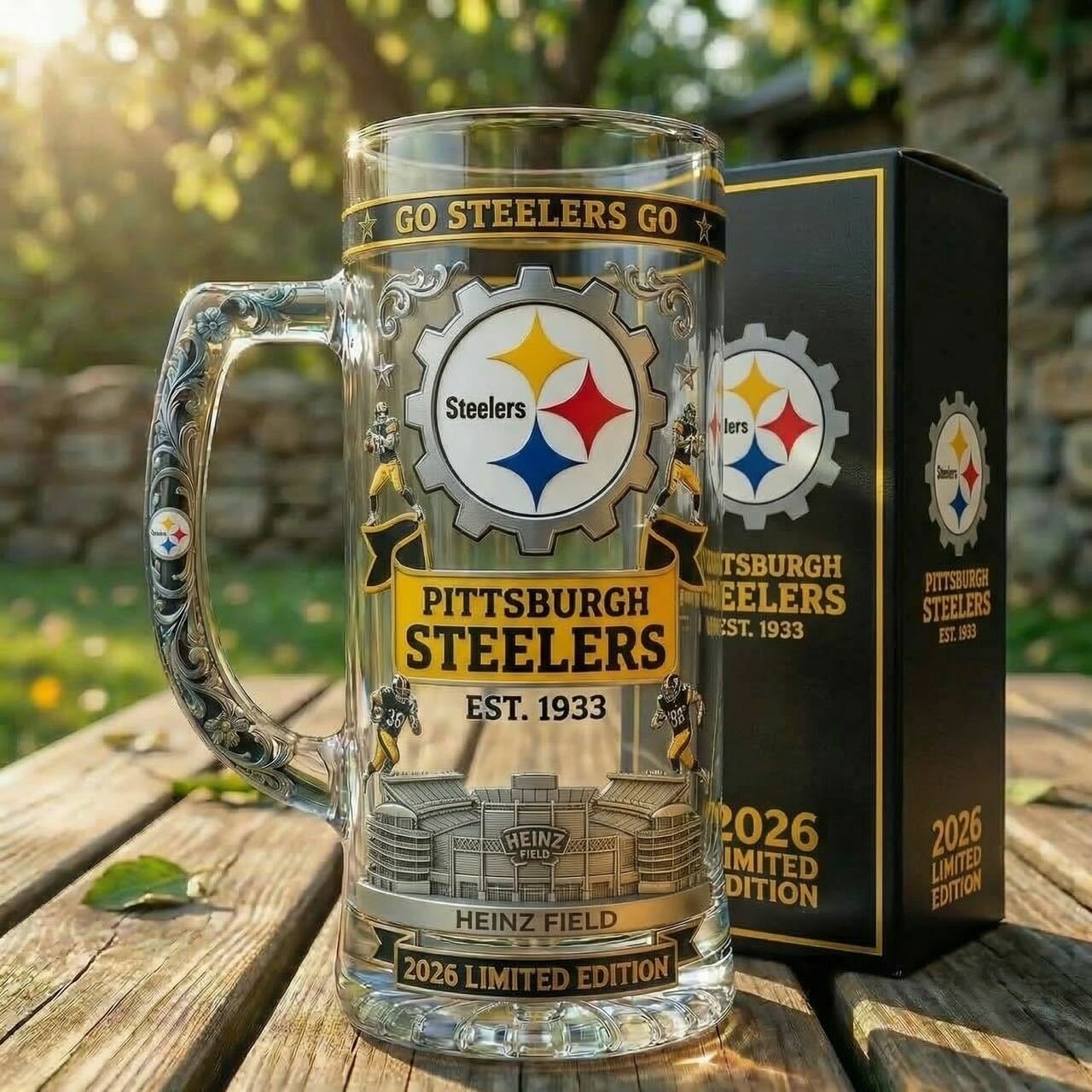 Стеклянный пивной бокал, Кружка разливного пива Pittsburgh Steelers, Пинтовый стаканчик