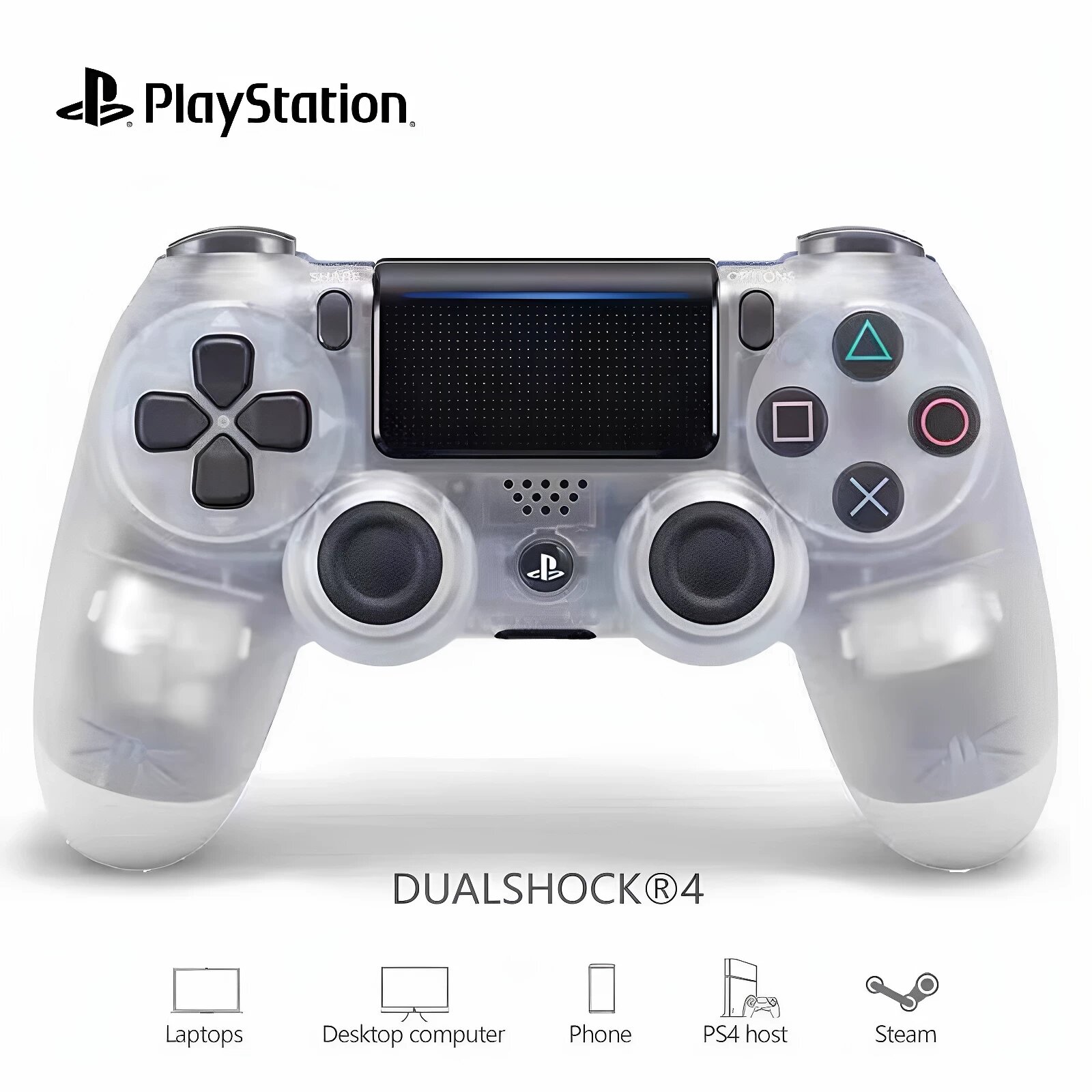 Беспроводной Bluetooth-контроллер PS4 для Android, смартфона, ПК и Steam — Прозрачный белый