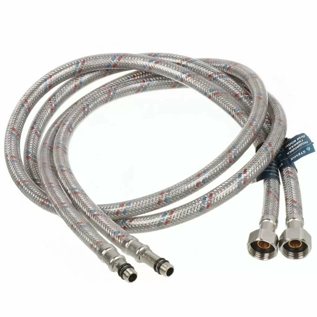 Подводка для воды Stemix М10-1/2" 1.5 м, пара, нержавеющая сталь и полимер, для смесителя, горячей и холодной воды