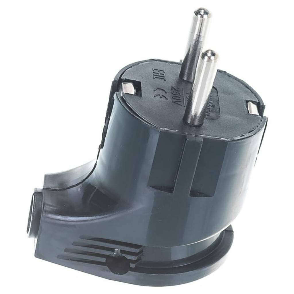 Вилка электрическая угловая UNIVersal A0105 с заземлением, 16А, 250В, черная, степень защиты IP20 для бытовой техники