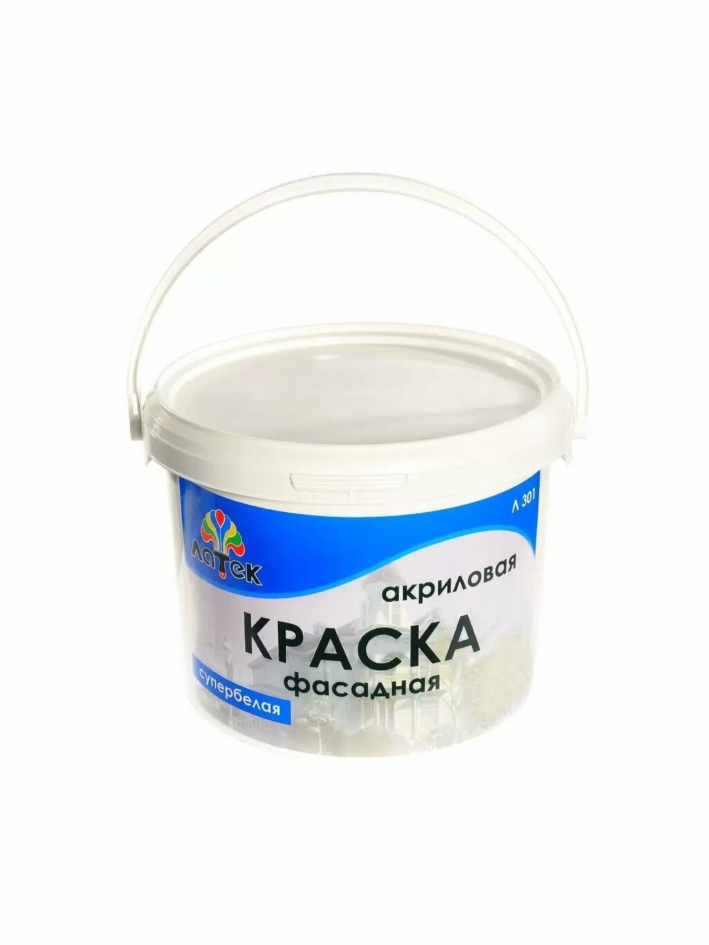 Краска фасадная акриловая Оптимист Латек Л301, 7 кг, белая матовая, влагостойкая водно-дисперсионная для наружных работ.