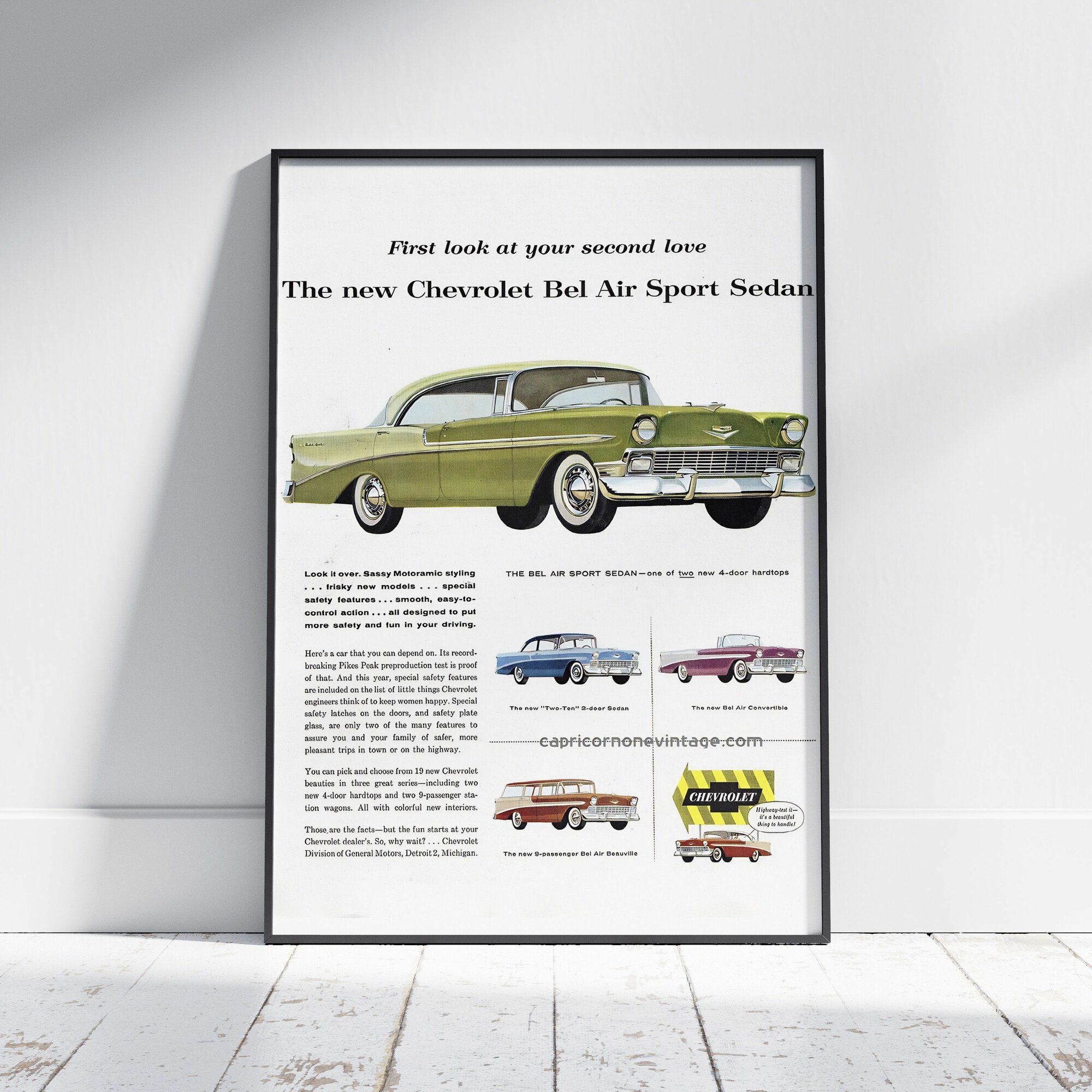 Плакат на стену для интерьера Культовые машины (Chevrolet Bel Air 4) - Постер по легендарным и классическим ретро автомобилям формата А4 (21x30 см)