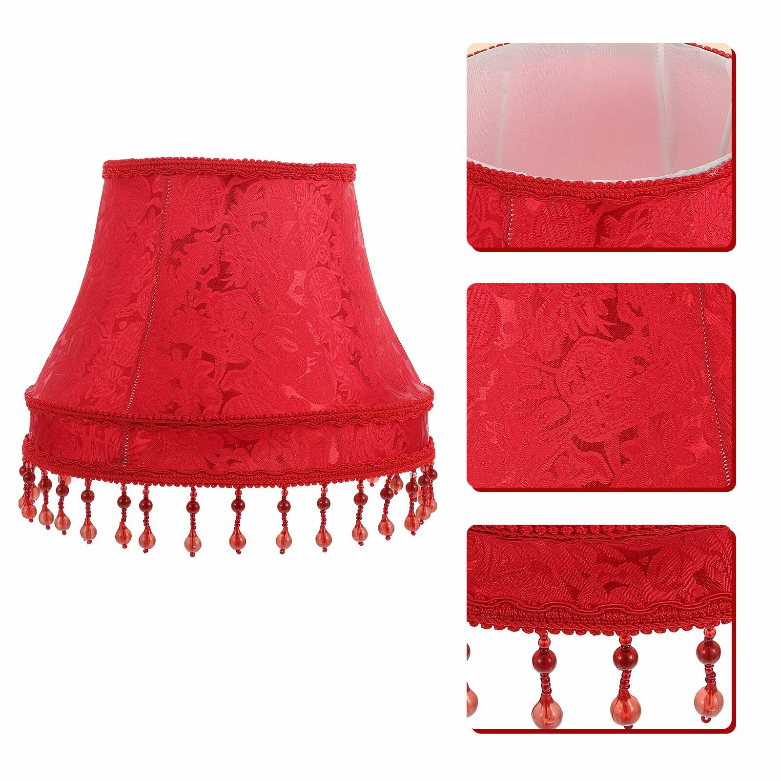 Европейский тканевый ретро абажур с подвесными бусинами из ткани и металла для декора