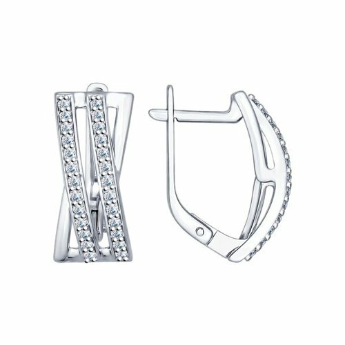 Серьги, серебро, 925 проба, родирование, фианит