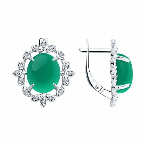 Серьги, серебро, 925 проба, родирование, фианит, агат