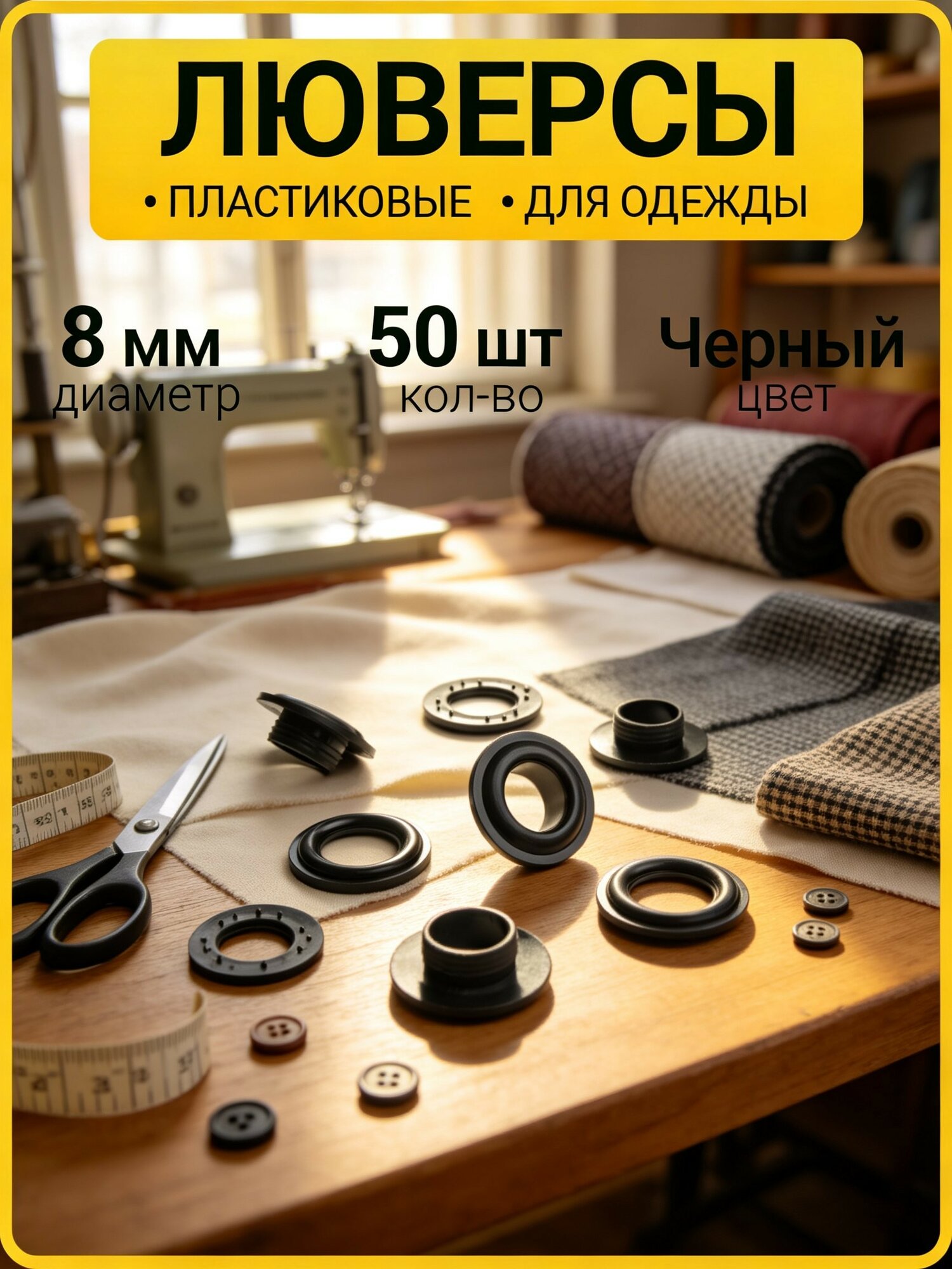 Пластиковые люверсы для ткани и баннеров, защелкивающиеся без инструментов, комплект блочка и кольца 8 и 10 мм, чёрный и белый, лёгкие и коррозиеустойчивые