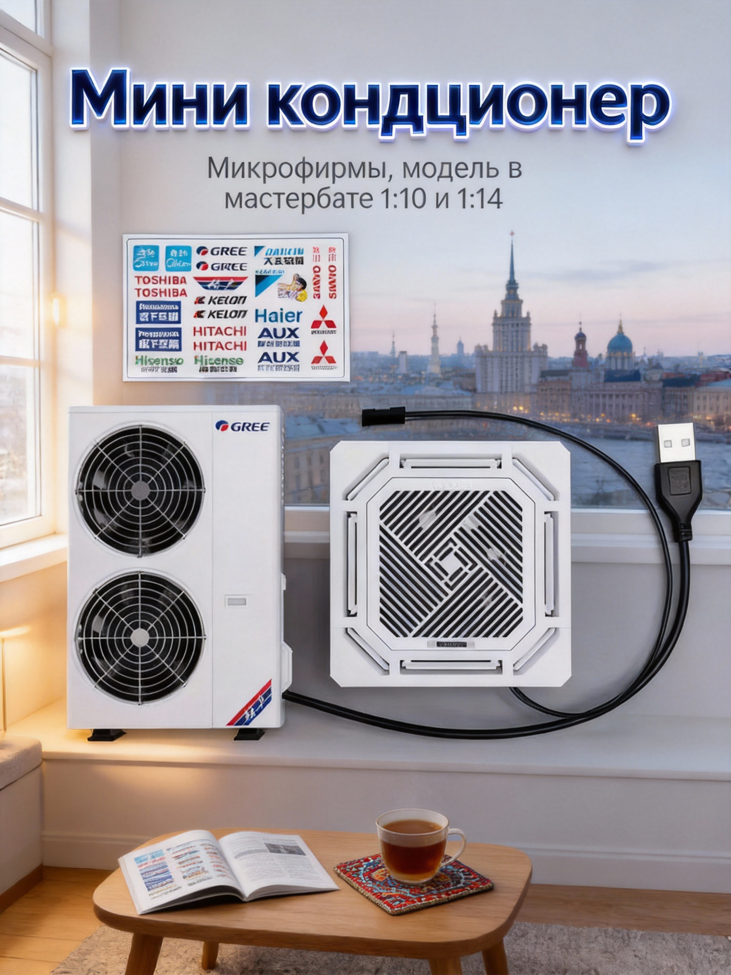 Мини кондиционер для миниатюрной сцены, микроигрушка и аксессуар для моделей 1:10 и 1:14 RC 770S Man TGX Lesu с USB-питанием