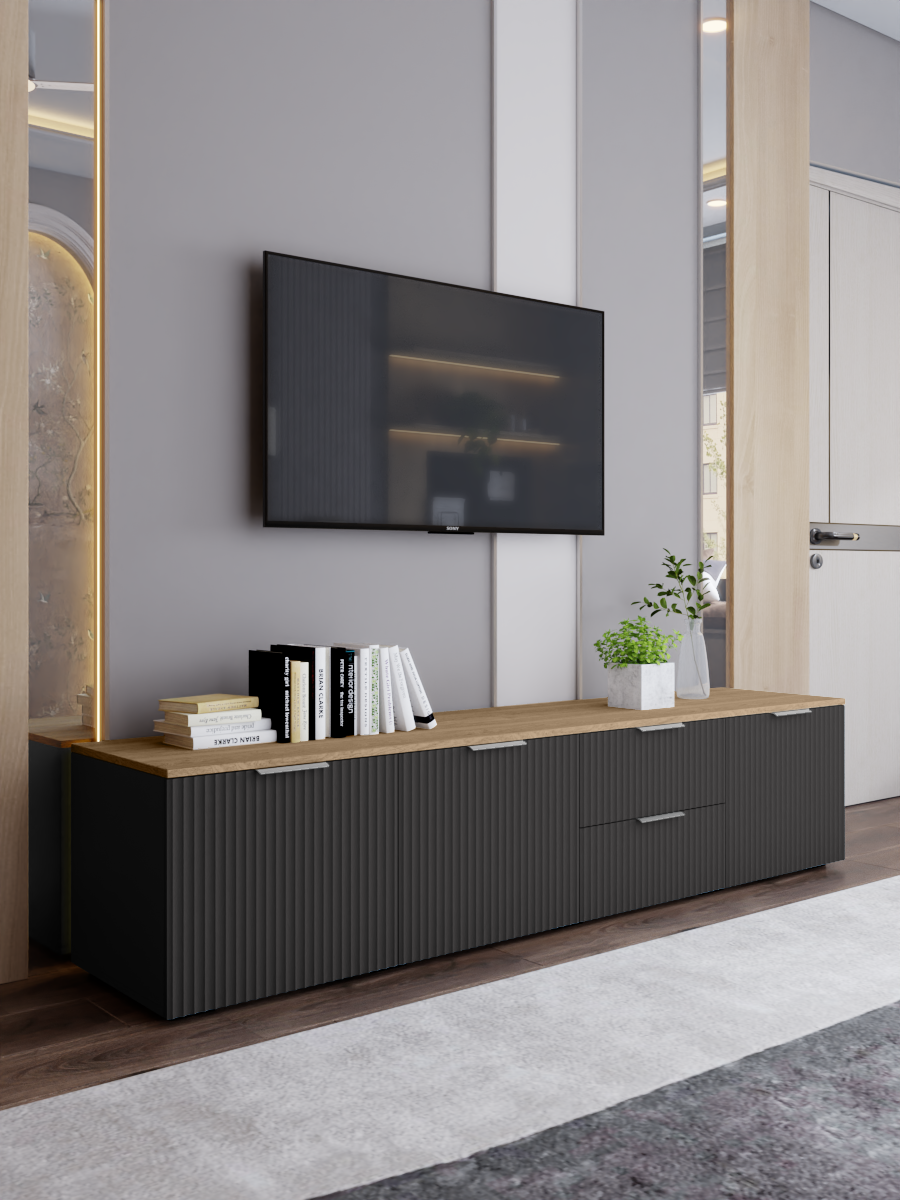 Тумба под телевизор Салерно 5 графит напольная 197 х 43 х 42